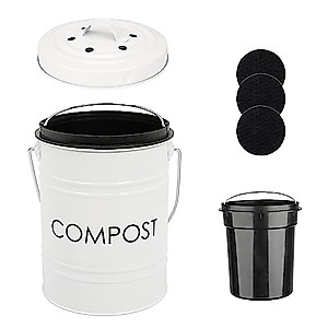 Vipush Compost Bin Kitchen Countertop Compost Bin with lid – Small Compost Bin Includes Inner Compost Bucket Liner & 3 Charcoal Filters, White