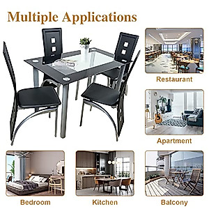 HomVent Dining Table Set for 4, Small Tempered Glass Dining Room Table Set, Kitchen Table and Chairs for Small Spaces, Transparent,White Modern 110cm, Stainless Steel PU Leather (Transparent & Black)