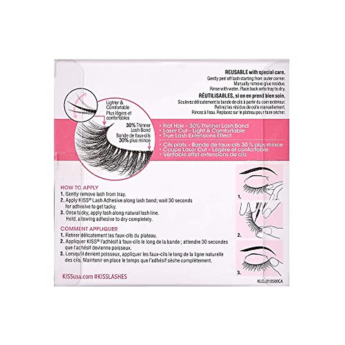 KISS Lash Couture LuXtensions Collection False Eyelashes, Flat Lash Technology, Real Lash Extension Fibers, Reusable, Contact Lens Friendly Strip Lashes, Style 'Black Swan', 1 Pair