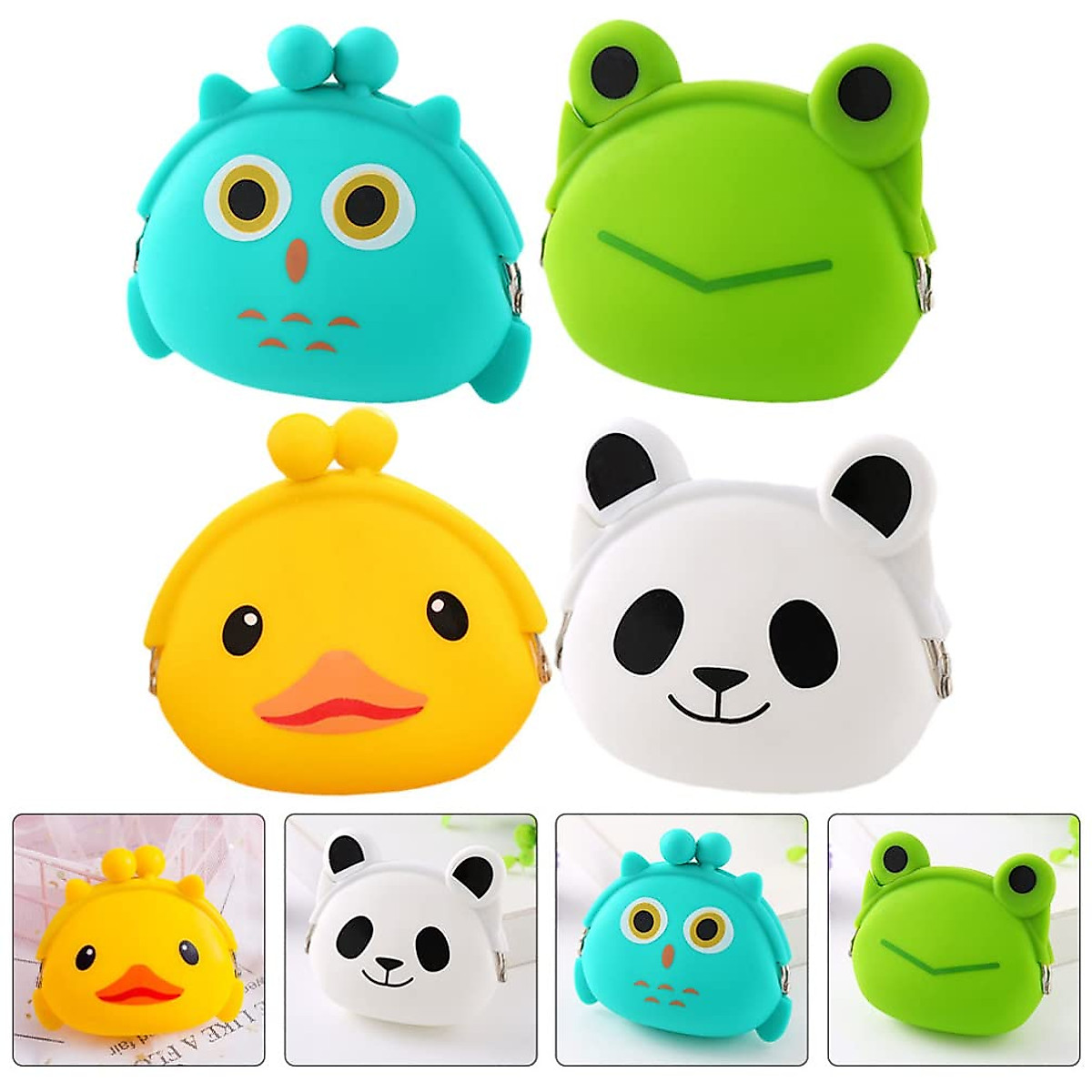 Mini Cute Silicone Coin Bag: Kids Cartoon Animal Change Pouch Small Silicone Purse for Children Toddlers Coin Change Earphone Container 4pcs Random Style