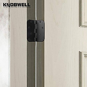 KNOBWELL 12 Pack 4" X 4" Matte Black Door Hinges Rounded Square Corner, 5/8 Inch Round Radius Exterior Door Hinge in Black