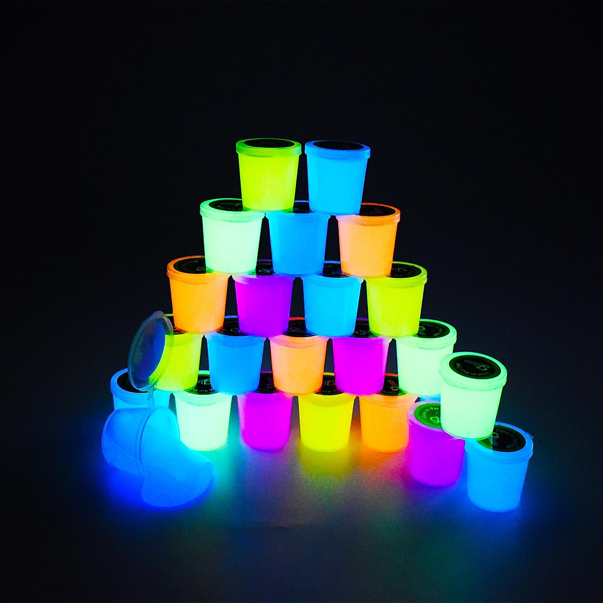24 Pack Glow in The Dark Slime, with Pink, Blue, Light Blue, Orange and Yellow for etc, Super Soft and Non Sticky Stress Relief Toy, for Kids Party Favors, School Education and Birthday Gift