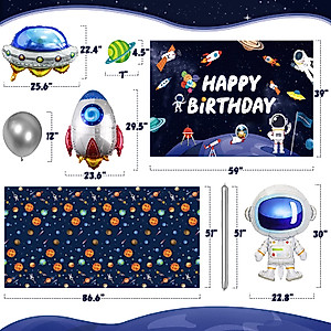 Outer Space Birthday Decorations, Space Themed Party Supplies, Include Solar System Balloon Arch Kit, Inflatable Rocket Astronaut Spaceship Balloons, Galaxy Tablecloth, Planet Swirl, Backdrop