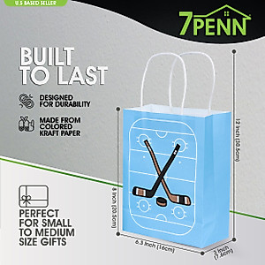 7Penn Paper Gift Bags - 24 Blue Hockey Themed Birthday Party Goody Bags with Handle - for Gifts, Goodies, or Favors