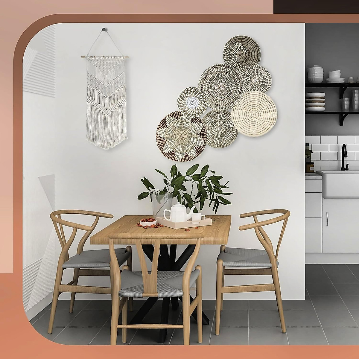 BOHO11 Boho Wall Decor Handcrafted Seagrass Boho Baskets Large Rustic Farmhouse Wall Decor; Round Woven Wicker Above Sofa or Bed Wall Decor (SeaVibe BOHO)