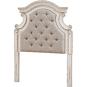 Signature Design By Ashley Realyn Twin Upholstered Tufted Cottage Headboard, Vintage White