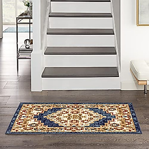 Nourison Grafix Vintage Navy Gold 2' x 4' Area -Rug, Easy -Cleaning, Non Shedding, Bed Room, Living Room, Dining Room, Kitchen (2x4)