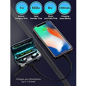 Acuvar Fully Wireless Bluetooth 5.0 Rechargeable IPX7 Waterproof Earbud Headphones with Microphone 100+ Hrs Playtime Case, Powerful Surround Stereo Bass and Passive Noise Cancelling (Black)