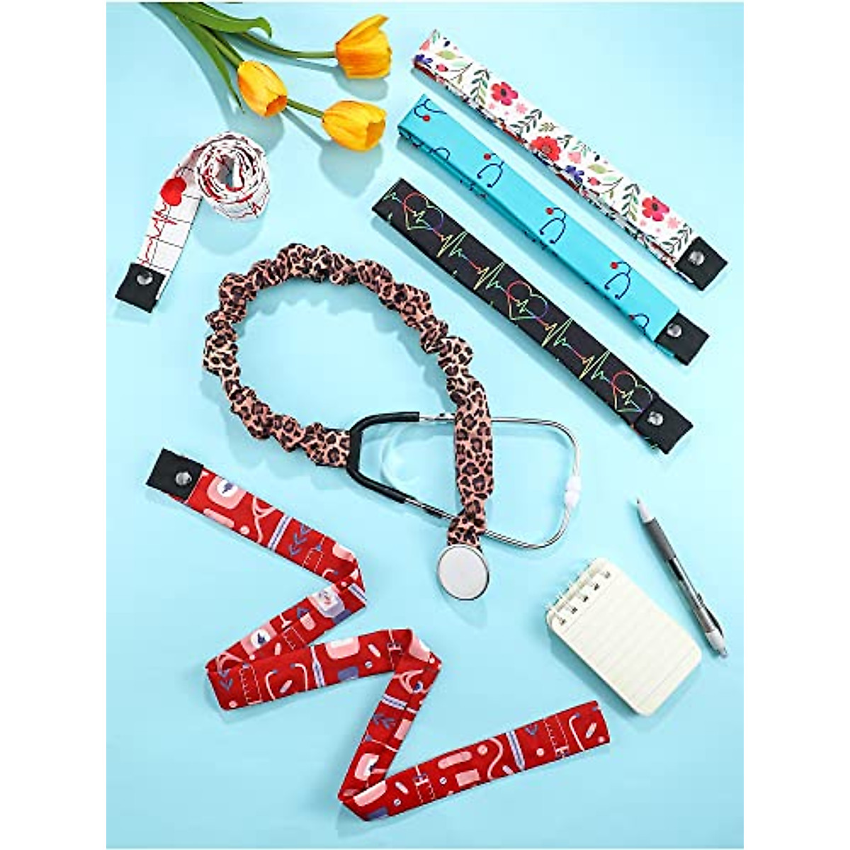 Tondiamo 6 Pieces Stethoscope Cover Scrunchie Elastic Fabric Stethoscope Covers Sleeve Compatible with Stethoscope 6 Styles Stethoscope Neck Wrap for Nurse Doctor