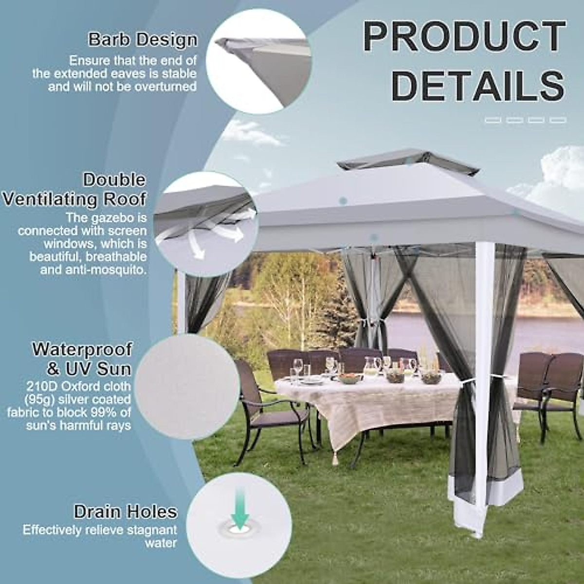 COBIZI 12x12 Pop up Gazebo on Clearance with Mosquito Netting,carpas para Patio Deals,Outdoor Canopy Tent with Portable Carrying Bag, Patio Gazebo for Garden Backyard, Lawn & Beach,Grey