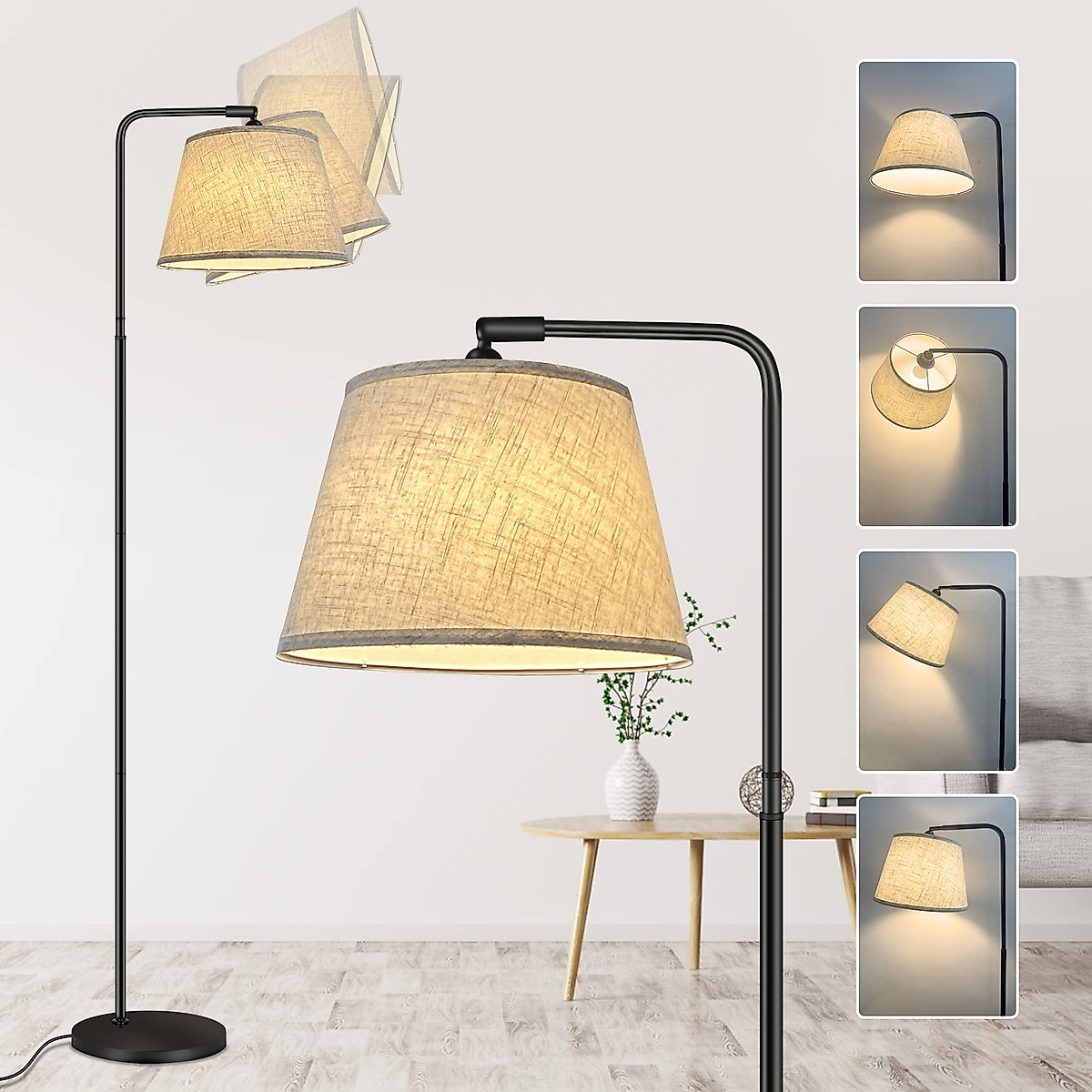 Arc Floor Lamp for Living Room, 3 Color Temperature 3000K-6500K, Modern Standing Lamp with Adjustable Lighting Angle & Foot Switch, 67" Tall Reading Light for Bedroom, Office, 12W LED Bulb Included