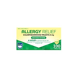 Rite Aid Allergy Medicine, Chlorpheniramine Maleate 4mg - 100 Count Tablets | 4 Hour Allergy Relief | Antihistamine Allergy Medication | Allergy Medicine for Adults | Non Drowsy Allergy Medicine