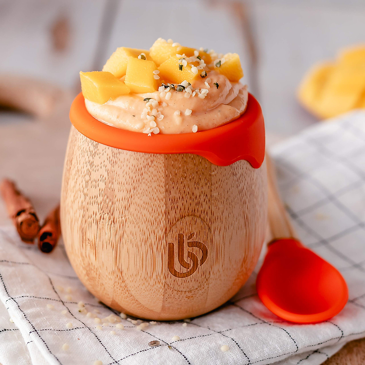 Bamboo Baby and Toddler Sippy Cup - 5 Oz Eco-Friendly Dinky Cup with Cute Silicone Drip Rim for Teeth and Gum Protection - Ideal Toddler Transition Cup (Orange)