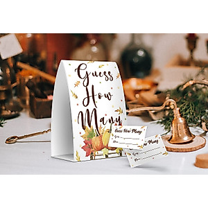 Guess How Many - Candy Guessing Game, Thanksgiving Party Games, 1 Sign and 50 Game Cards, Maple Leaf, Pumpkin, Baby Shower Games, Birthday Party -GH007