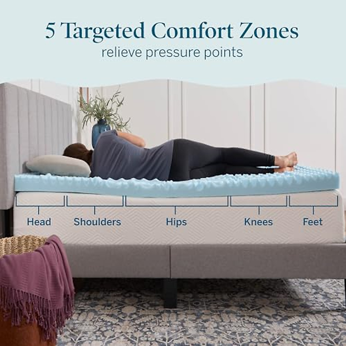 Lucid 3 Inch Mattress Topper Queen - Memory Foam Mattress Topper Queen - 5 Zone Gel Infusion - CertiPur Certified Foam