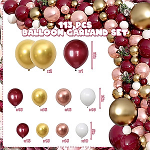 Cocomigo 134pcs Burgundy Birthday Decorations, Women Birthday Decorations Floral Birthday Balloons Arch Backdrop Tablecloth Honeycomb Centerpiece Cake Topper Burgundy Flower Birthday Decoration