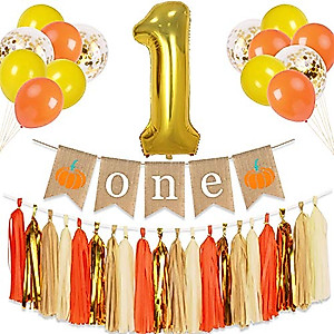 Pumpkin 1st Birthday Banner Autumn Fall First Party Decoration Highchair One Orange Yellow Glitter Gold Balloon Tissue Paper Tassel Garland Supplies