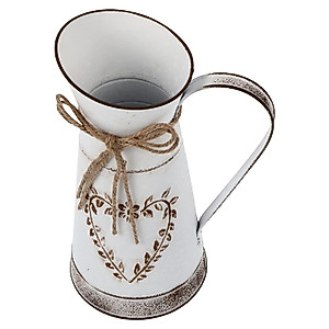GANAZONO French Pitcher Vase Metal Heart Leaf Flower Pitcher Flower Arrangement Pot Decorative Water Jug for Home Office Garden (White) Size L