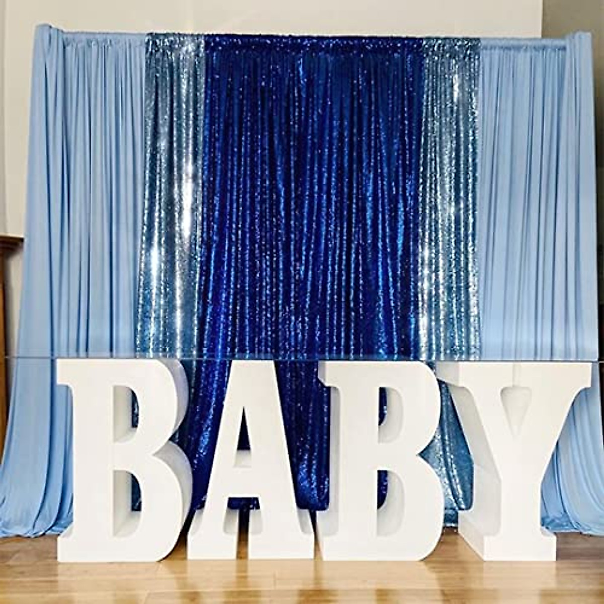 Baby Blue Sequin Backdrop 2 Panels 2FTx8FT Party Backdrop Curtains Glitter Birthday Bridal Curtains Sparkle Photo Backdrop