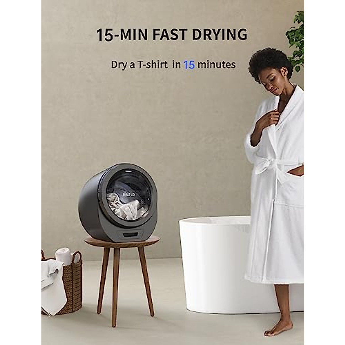 Morus Portable Dryer, Compact Laundry Dryer for Apartments, 110V Electric Dryer with Stainless Steel Tub, Easy Control for 8 Automatic Modes with Child Lock, Fast Dryer without Installation, Grey