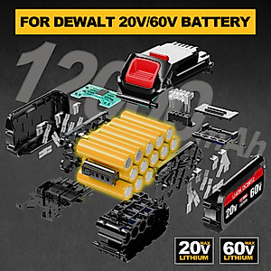 POWITEC 12.0Ah 20V/60V Battery Replace for Dewalt 60V Battery DCB609 DCB606 DCB612 Compatible with Dewalt 20V/60V MAX Cordless Power Tools Lithium-ion Battery