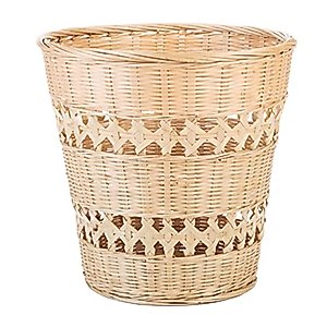 Yardwe Bamboo Woven Wastebasket Round Trash Can Wicker Waste Basket Garbage Container Bin for Bathrooms Kitchens Home Offices (Wood Color)