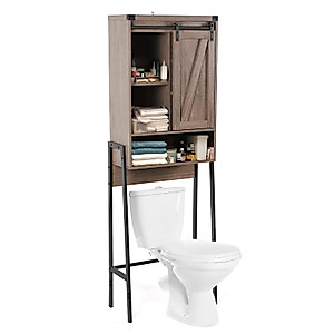 Homajor Over The Toilet Storage Cabinet,Over Toilet Bathroom Organizer,Above Toilet Storage Cabinet,Bathroom Storage Cabinet Over Toilet,with Adjustable Shelf,Sliding Door(Gray)