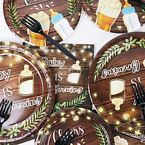 96Pcs A Baby is Brewing Baby Shower Party Supplies Set Plates Napkins Tableware Kit for Birthday Party Paper Tableware Set Table Decorations Favors Serves 24 Guests with Forks