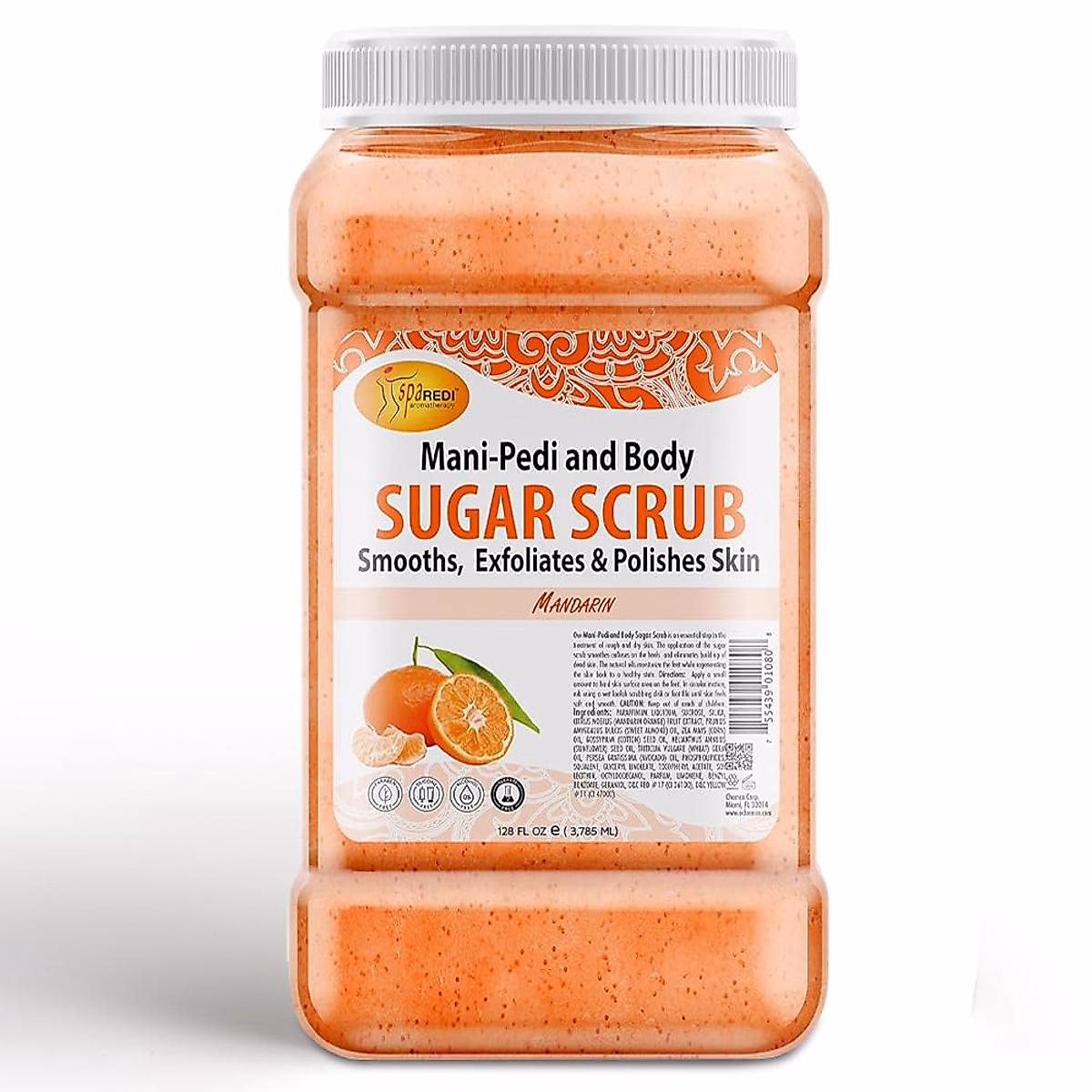 SPA REDI - Sugar Body Scrub, Mandarin, 128 Oz, Exfoliating, Moisturizing, Hydrating and Nourishing, Glow, Polish, Smooth and Fresh Skin - Body Exfoliator