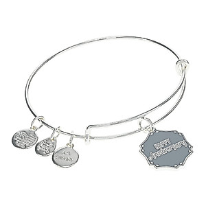 Alex and Ani Occasions Expandable Bangle for Women, Happy Anniversary Charm, Shiny Silver Finish, 2 to 3.5 in, One Size (A21EBANNSS)