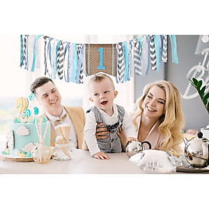 1st Birthday Banner For Baby, AULEGE First Birthday High Chair Banner, Party Theme Pull Flag for Baby 1st Birthday Party Supplies, Coral Pink