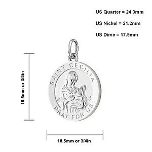 US Jewels Ladies 925 Sterling Silver 18.5mm Saint Cecilia Pendant 2.3mm Figaro Chain Necklace, 20in