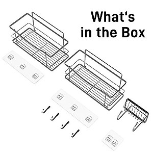 GeekDigg Shower Caddy, Shower Organizer with Soap Holder 3 Pack, Wall Mounted Stainless Steel Rustproof Drill-Free Self Adhesive Shower Shelves with Hooks for Bathroom & Kitchen (Silver)