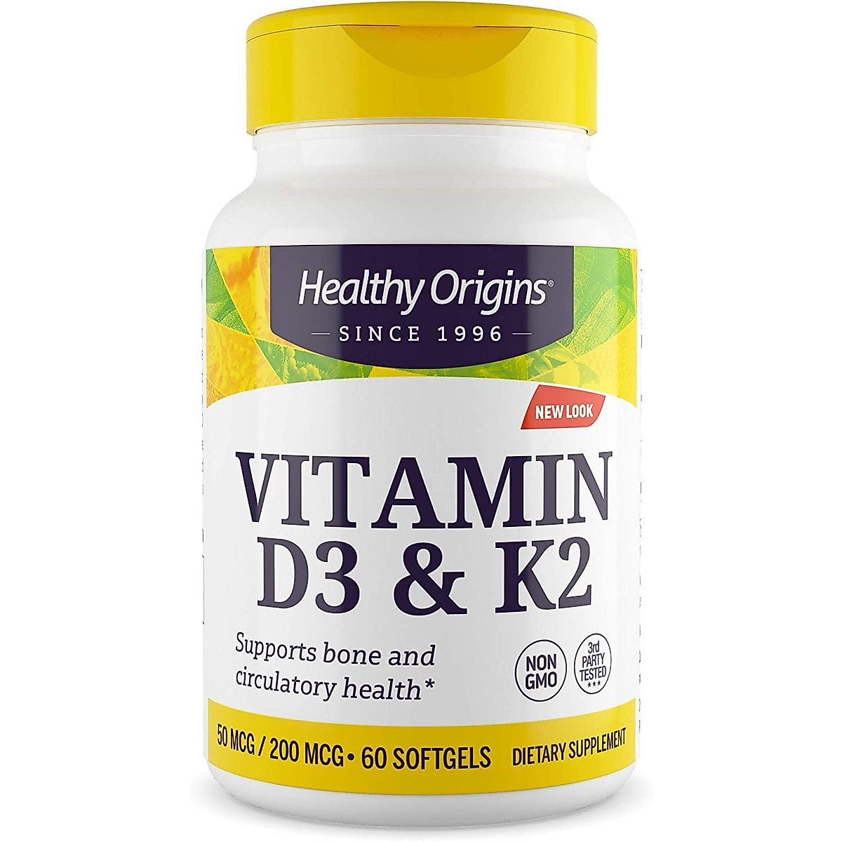 Healthy Origins Vitamin D3 & K2 - Vitamin D3, 50 mcg - Vitamin K2, 200 mcg - Easily Absorbable Vitamin D & Vitamin K Supplements - Non-GMO & Gluten-Free Supplements - 180 Softgels