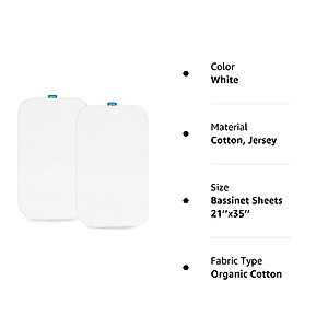 100% Cotton Bassinet Sheets Fit for AirClub Bassinet Bedside Sleeper and Newton Baby Bassinet & Bedside Sleeper, 2 Pack, Breathable and Soft Fitted Sheet for Baby, White