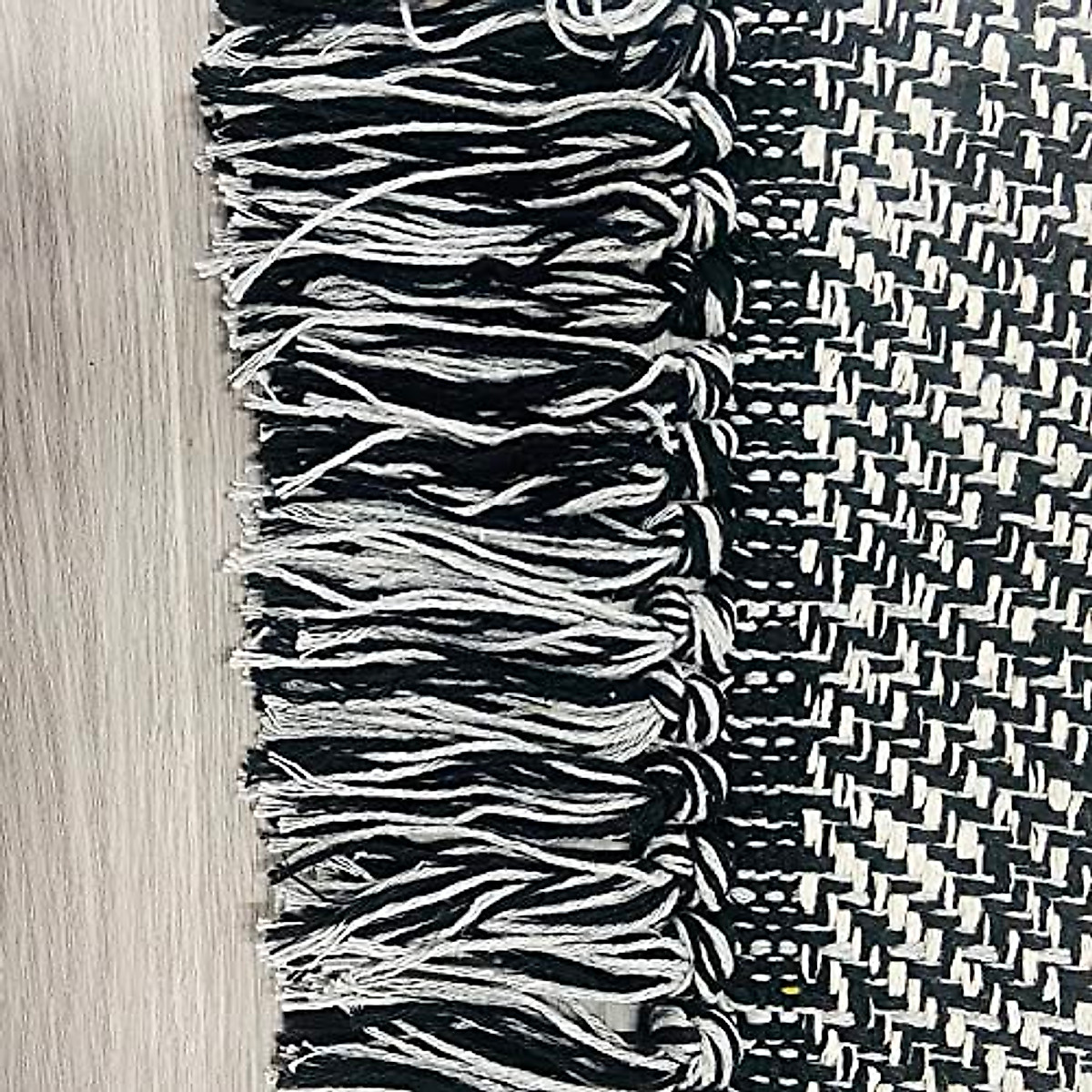 Boho Kitchen Runner Rug 2x4.3, 100% Cotton Hand-Woven Washable Rug with Tassels Modern Farmhouse Bathroom Rug for Bedroom Laundry Kitchen Hallway Entryway, Black