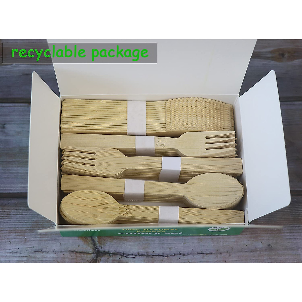 90 Count Bamboo Cutlery Set (30 Forks, 30 Spoons, 30 Knives),Compostable Biodegradable Utensils Set