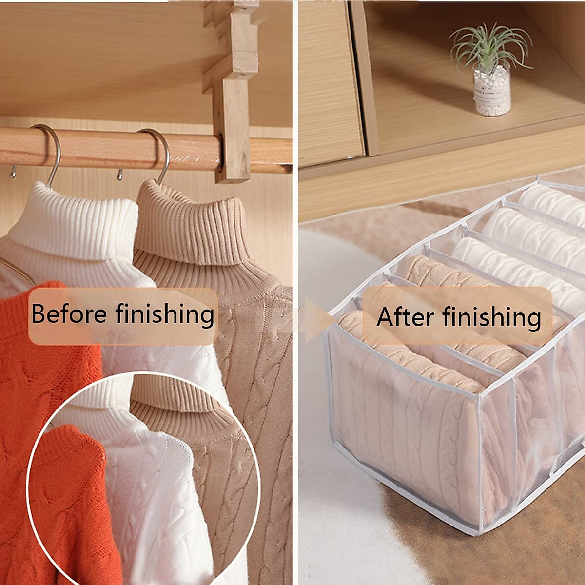 2PCS wardrobe clothes storage box, upgraded version (+large) (+thick) 15.7*11.8*7.8 inches, the compartment design can be folded to store clothes, washable and foldable mesh to separate clothes. (2)