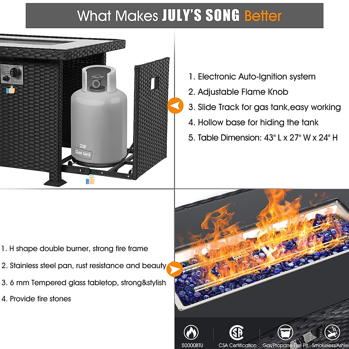 Propane Fire Pit Table for Indoor Outdoor