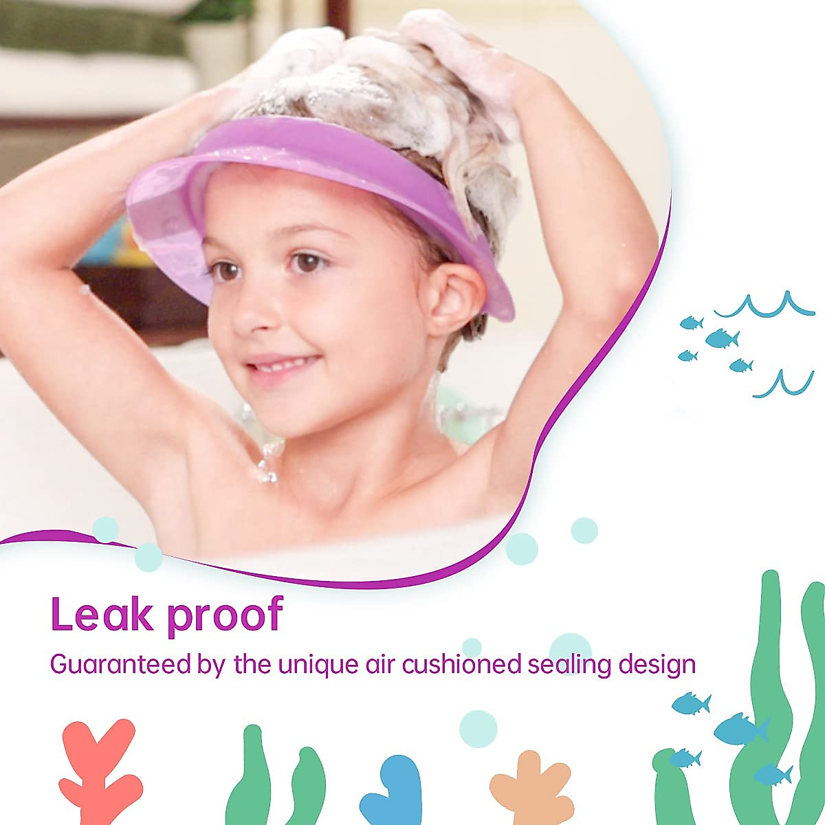 Kair Air Cushioned Bath Visor, Shower Cap For Kids, Hair Washing Hat For Toddlers Adults, Purple