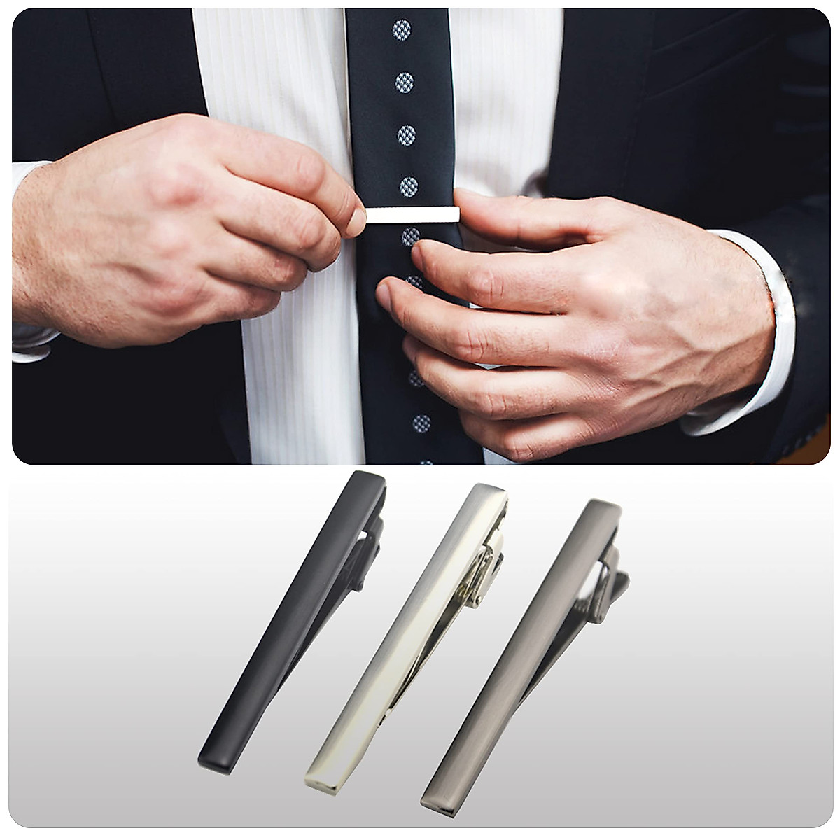 Fashion Necktie Clips Tie Bar Clips Tie Pins Set for Men Pack of 3 (Style B)
