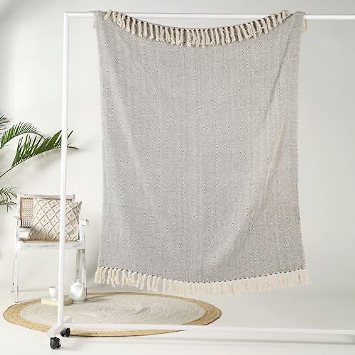 THE ART BOX Brown Throw Blanket for Sofa and Couch Cotton Reversible Chevron Striped Farmhouse Bed Throws Boho Indian Decorative Arm Chair Settee Cover - 50x60 Inches