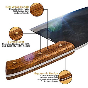 GUSMAN CUTLERY Serbian Chef Knife - Heavy Duty Butcher Knives Set Professional Carbon Steel Cleaver Knife w/ Sheath Rustic Full Tang Big Camp Bone Chopper for Men BBQ Cutting Kitchen Cooking Chopping