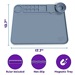 Silicone Craft Mat Silicone Art Mat with Cup Silicone Mats for Crafts - Craft Silicone Mat Silicone Painting Mat - Thick Large Silicone Artist Mat with Cup and Raised Edge for Painting (17.7"x13.7")