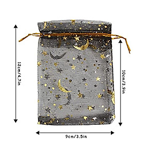 FOIMAS 100pcs Organza Drawstring Gift Bag,3.5x4.7 Inch Sheer Moon Star Organza Jewelry Bags for Wedding Baby Shower Party Favor Supply