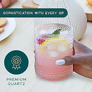 NASONI GLASSWARE - Set of 6, 10 oz Clear Hobnail Drinking Glasses in Luxury Box, Embossed Beaded Drinking Glasses, Versatile Lowball Hobnail Glasses for All Occasions, Vintage Glassware Design