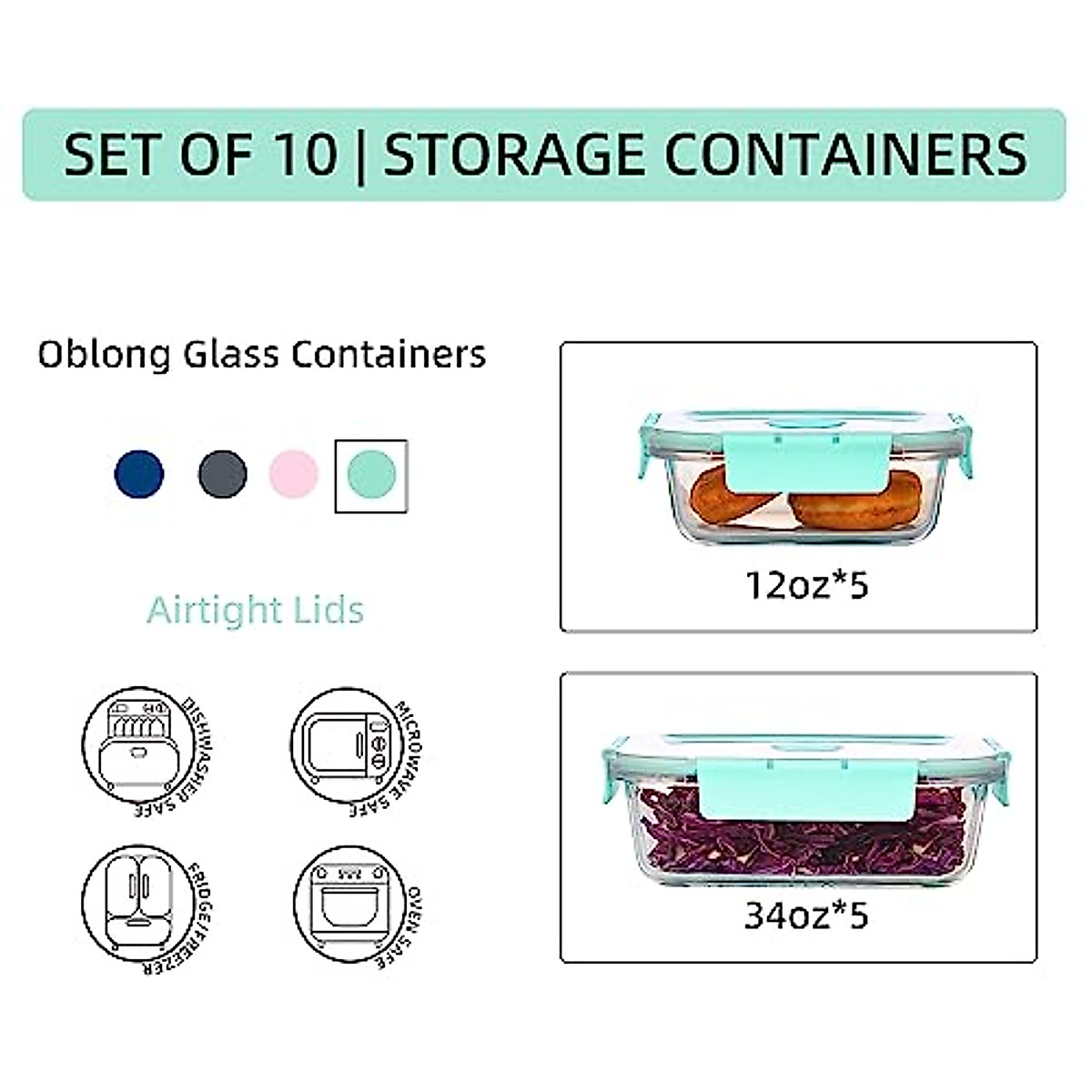 YANGNAY 10 Pack Glass Meal Prep Containers with Steam Vent, Food Storage Containers with Airtight Lids, Dishwasher/Microwave/Oven/Freezer Safe Glass Containers for Leftovers (Green)