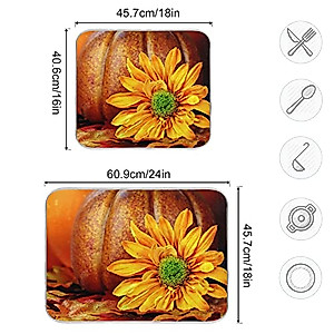 Vintage Pumpkin Sunflower Maple Leaf Dish Drying Mat for Kitchen Counter Microfiber Drying Pad, Reversible Drainer Mats for Countertop, Small 16" x 18"