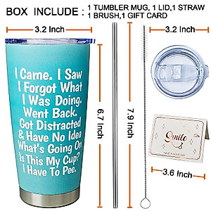 CTIGERS Funny Tumblers for Senior Citizens 20 oz Tumbler with Lid and Straw I Came I Saw What I Was Doing Travel Mug gifts for Grandma Grandpa Elder Mom Dad Aunt Birthday Gifts Retirement Gifts Cyan