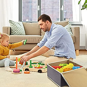 XYXYLY 2 Packs Foldable Storage Bins with Lid, Collapsible Fabric Storage Box with Cover, Stackable Cube Closet Organizer Containers for Bedroom, Office, Closet, Toys, Books, Grey